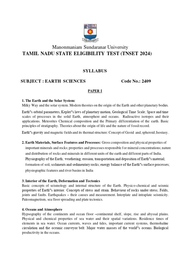 Earth Science Syllabus | PDF | Oceans | Earth