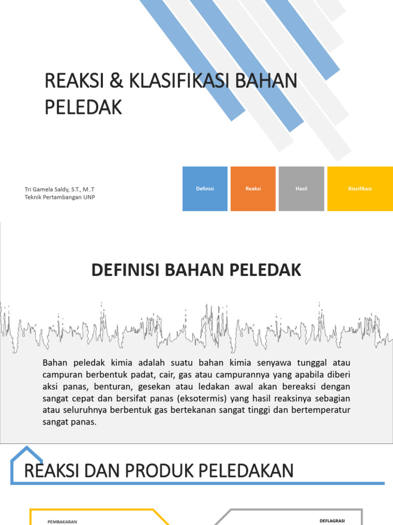Definisi, Reaksi Dan Klasifikasi Bahan Peledak | PDF