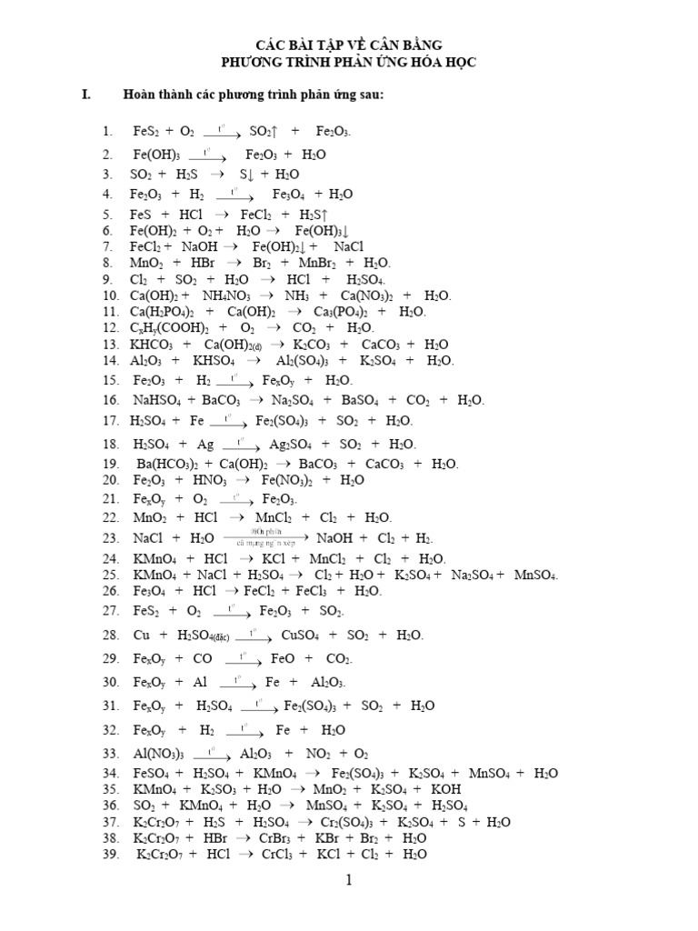 Cac Bai Tap Ve Can Bang Phuong Trinh Phan Ung | PDF