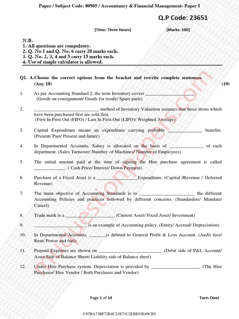 Fy Bcom Sem1 Afm I Cbcgs Apr19 | PDF