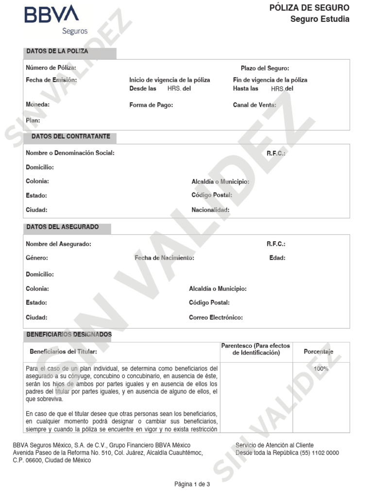 Póliza Seguro Estudia BBVA | PDF | Póliza de seguros | Seguro
