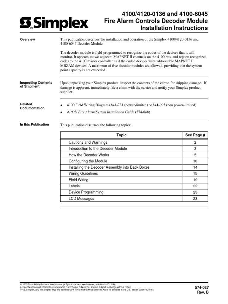 4100/4120-0136 and 4100-6045 Fire Alarm Controls Decoder Module ...