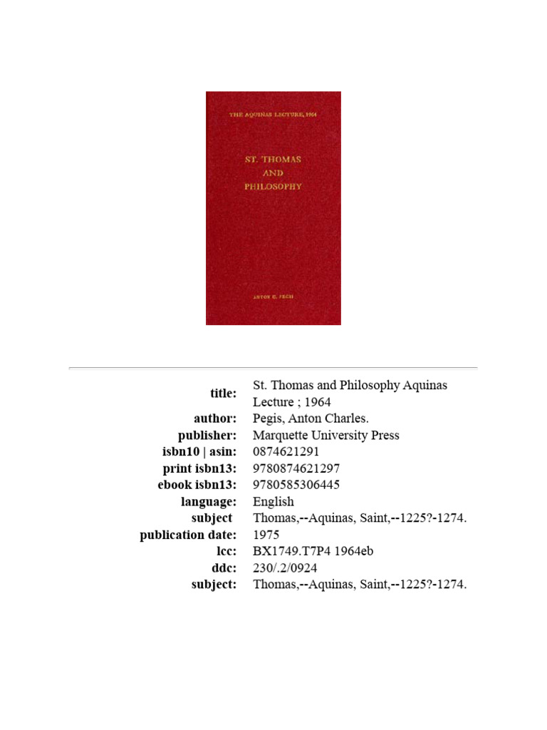 St. Thomas and Philosophy (Aquinas Lecture 29) (1964) | PDF | Thomism | Thomas Aquinas