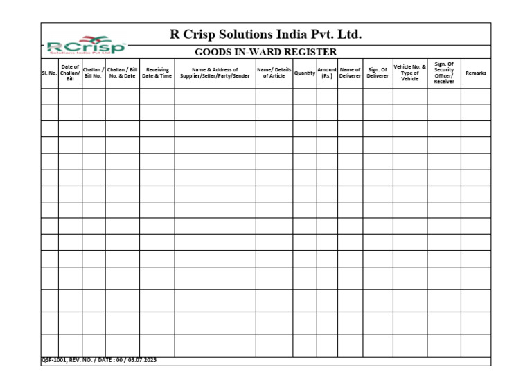 QSF-1001 Inward Register | PDF