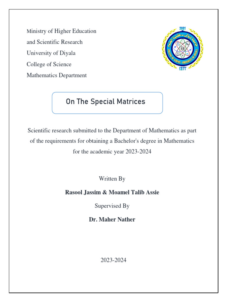 1رسول جاسم + مؤمل طالب عاصي | PDF | Matrix (Mathematics) | Determinant