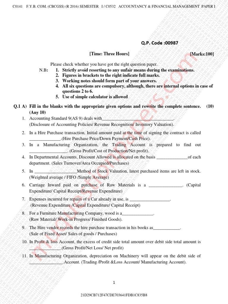 Fy-Bcom Sem1 Afm-I-Cbcgs Apr18 | PDF | Debits And Credits | Business Economics