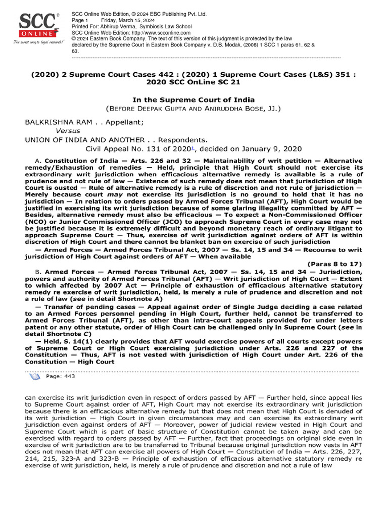 J 2020 2 SCC 442 2020 1 SCC LS 351 2020 SCC OnLin 21010126257 Symlawacin 20240315 194355 1 10 ...