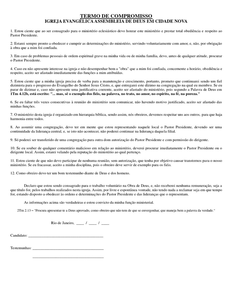 TERMO DE COMPROMISSO | PDF | Igreja cristã