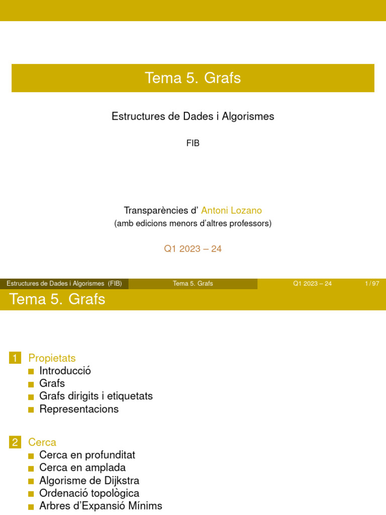 Tema 5. Grafs: Estructures de Dades I Algorismes | PDF