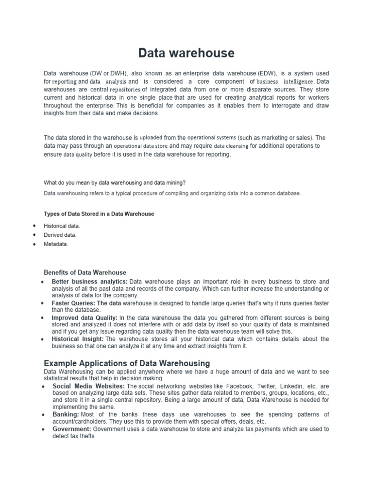 Data Warehouse | PDF | Data Warehouse | Computer Data