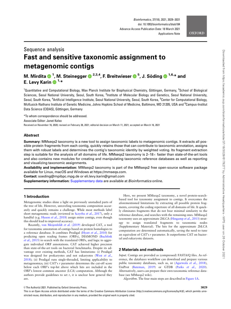 Fast and Sensitive Taxonomic Assignment To Metagenomic Contigs ...