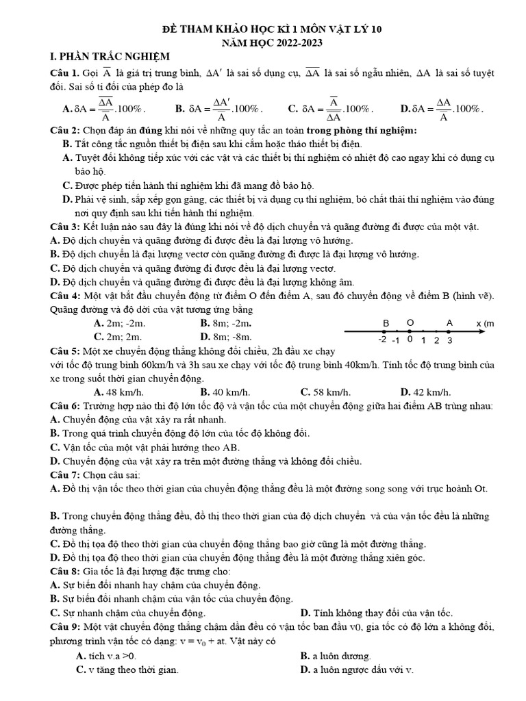 Đề Tham Khảo Học Kì 1 Môn Vật Lý 10 | PDF