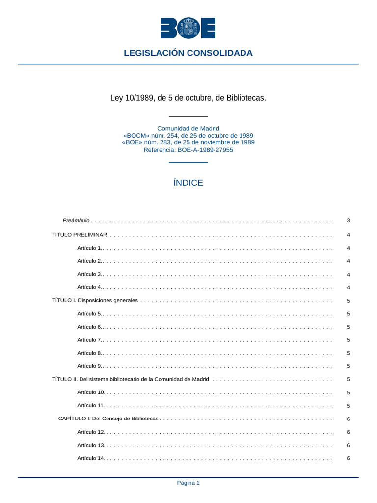 BOE A 1989 27955 Consolidado | PDF | Bibliotecas | Madrid