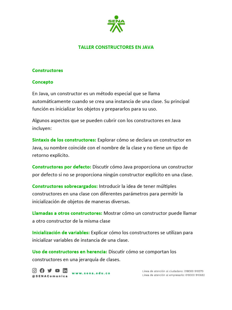 Constructores en Java: Guía Práctica | PDF | Constructor (Programación ...