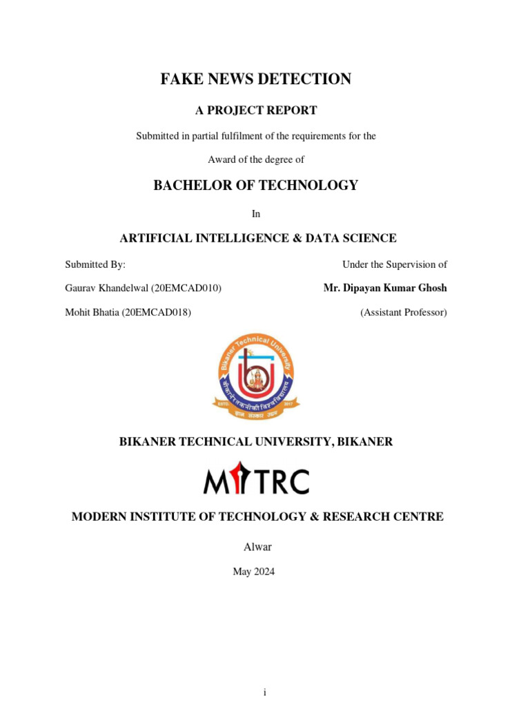 Fake News Detection Using Machine Learning Report PDF | PDF | Support Vector Machine ...