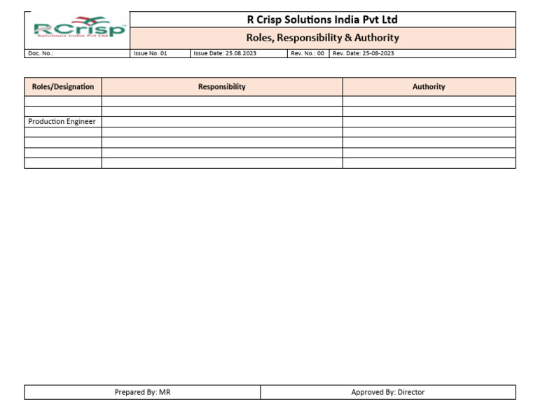 Roles, Responsibility & Authority | PDF