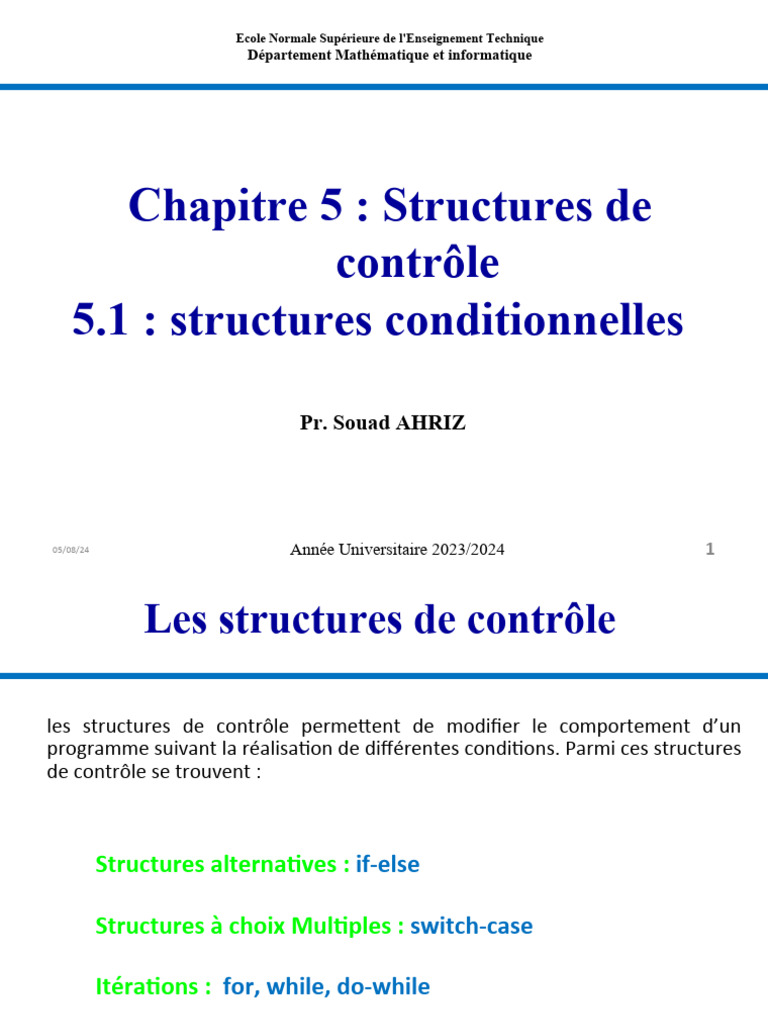 Chapitre 5 1 Structures Conditionnelles En C Gil Gmsi 2023 Télécharger Gratuitement Pdf