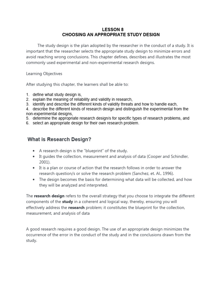 Choosing An Appropriate Study Design | PDF | Validity (Statistics ...