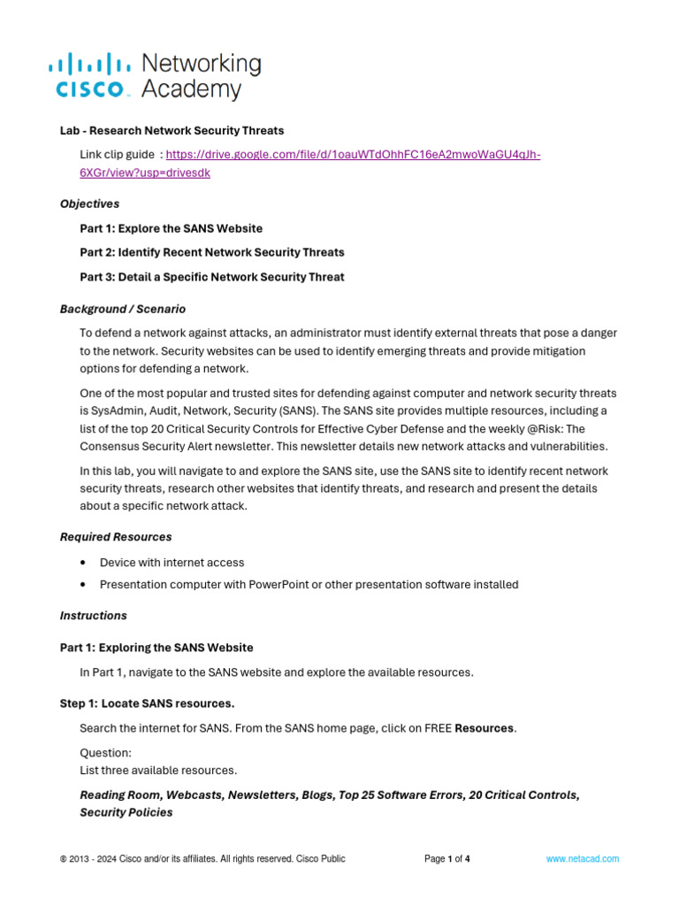 16.2.6 Lab - Research Network Security Threats | PDF | Security ...