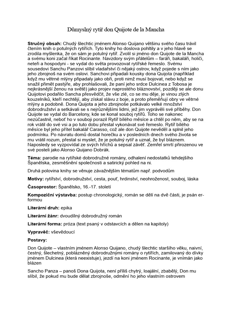 Důmyslný Rytíř Don Quijote de La Mancha | PDF