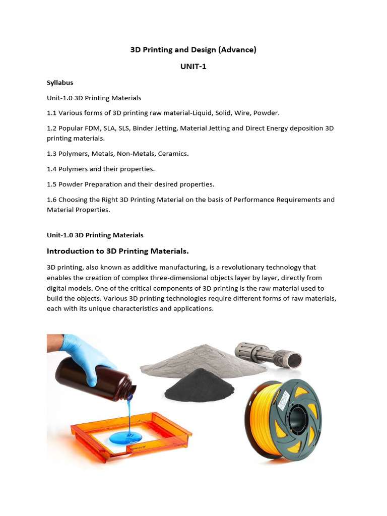 3D PRINTING Unit-1 | Download Free PDF | 3 D Printing | Ceramics