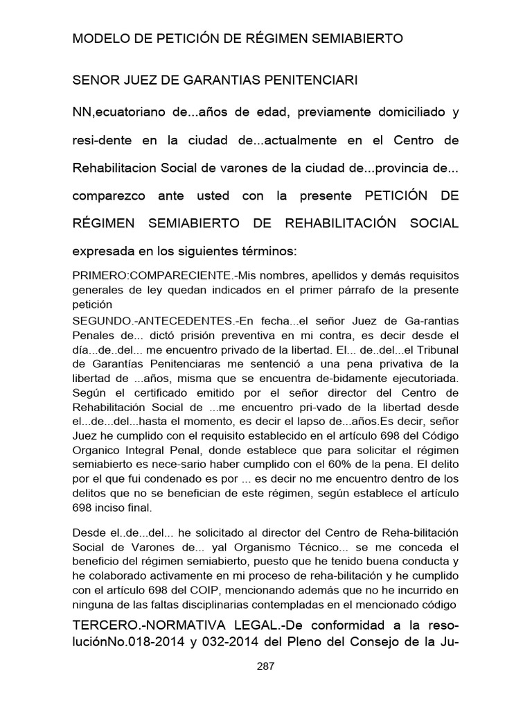 Modelo de Petición de Régimen Semiabierto | Descargar gratis PDF ...