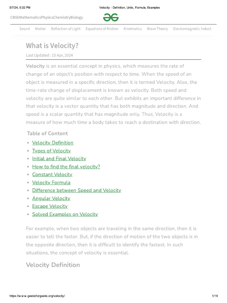Velocity Notes | PDF