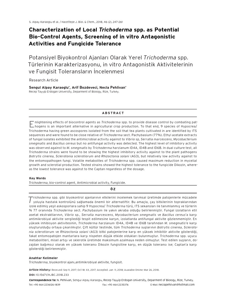 Characterization Of Local Trichoderma Spp As Potential Bio Control Agents Screening Of In
