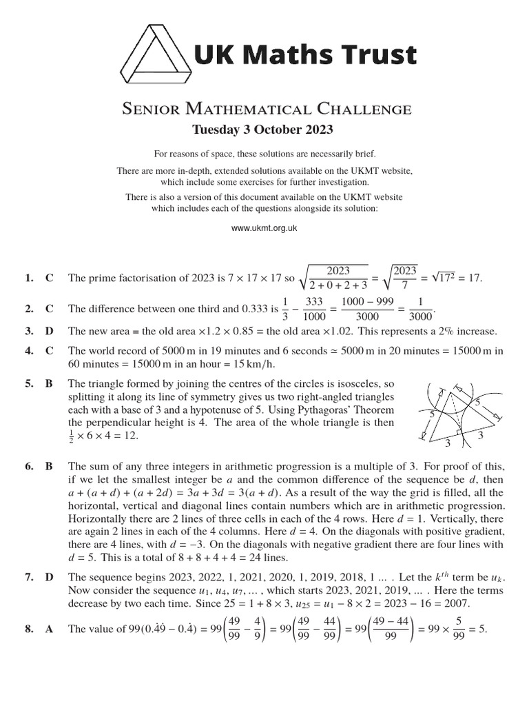 SMC-2023-Solutions | PDF | Triangle | Elementary Geometry