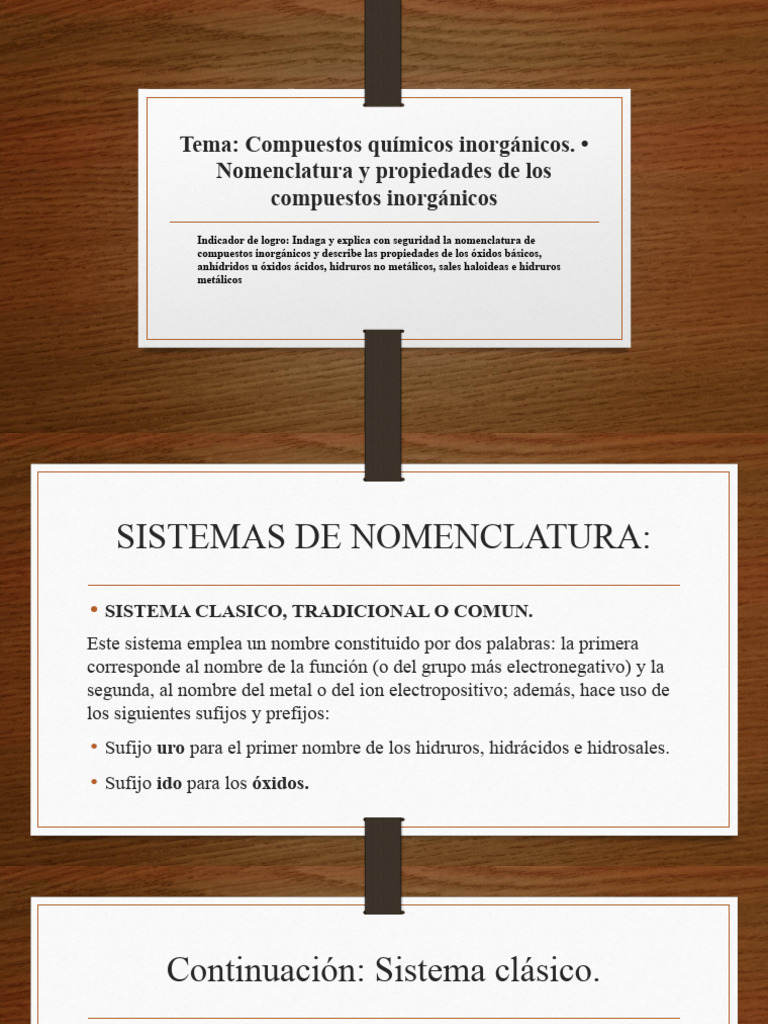 Nomenclatura y propiedades de compuestos inorgánicos | PDF | Óxido ...