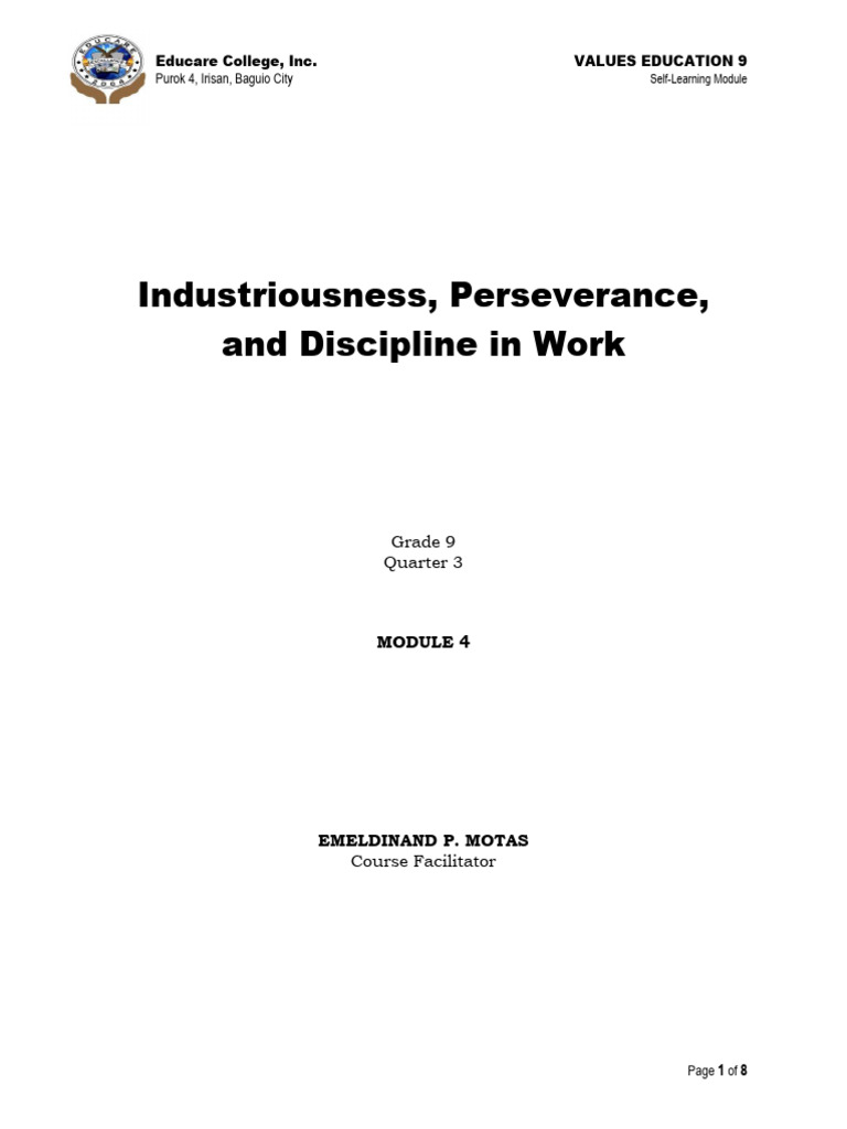 Module 4 - Industriousness, Perseverance, and Discipline in Work | PDF ...