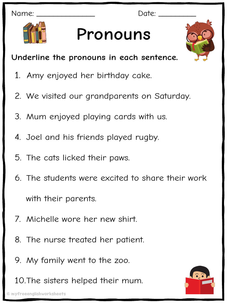 Pronouns Worksheet 2 Unerline The Pronouns | PDF | Self-Improvement