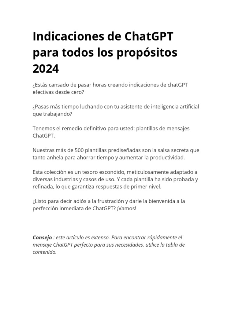 Más de 500 Indicaciones de ChatGPT 2024 | PDF | Marketing | Plan de negocios