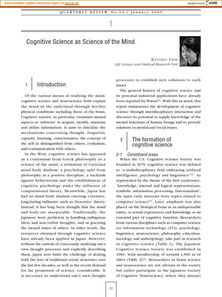 Cog Sci As Science of Mind | PDF | Mind | Cognitive Science