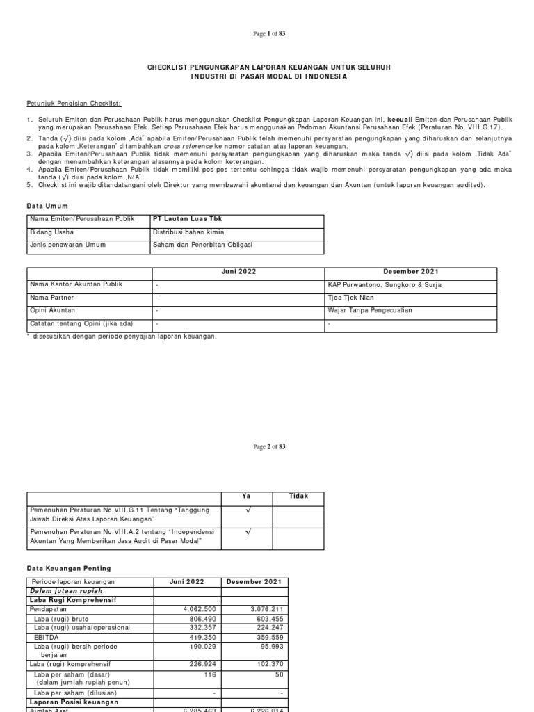 LTLS Checklist Pengungkapan Laporan Keuangan Q222 | PDF | Bisnis ...