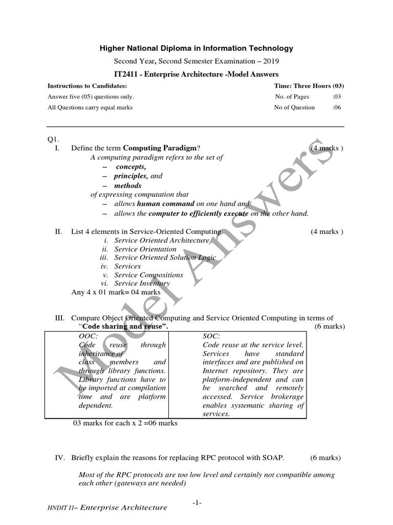2019 Marking Scheme Hndit2411 Enterprise Architecture Pdf Service Oriented Architecture Xml