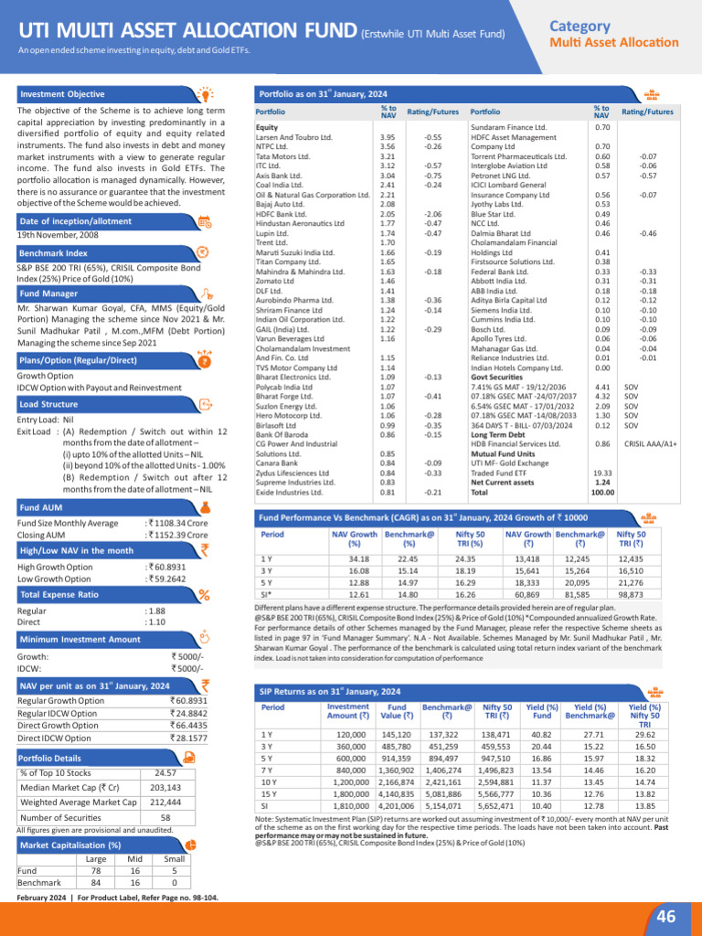 UTI Multi Asset Allocation Fund Fact Sheet Feb 2024 | PDF | Exchange ...