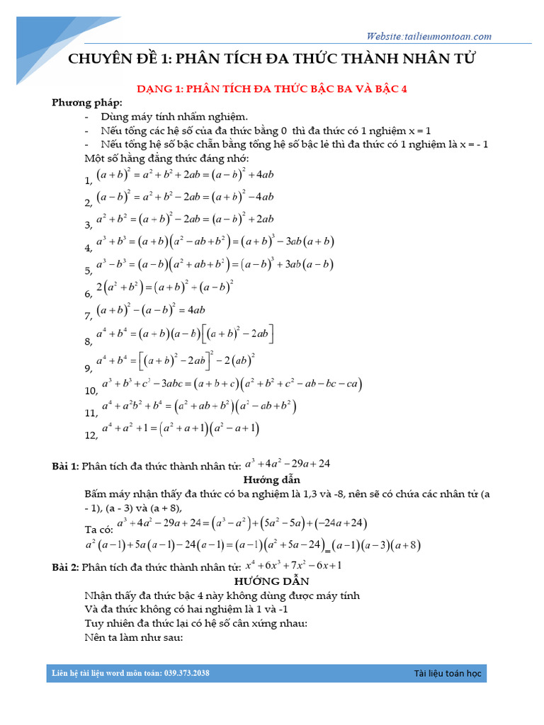 Chu de 1. Phan Tich Da Thuc Thanh Nhan Tu | PDF