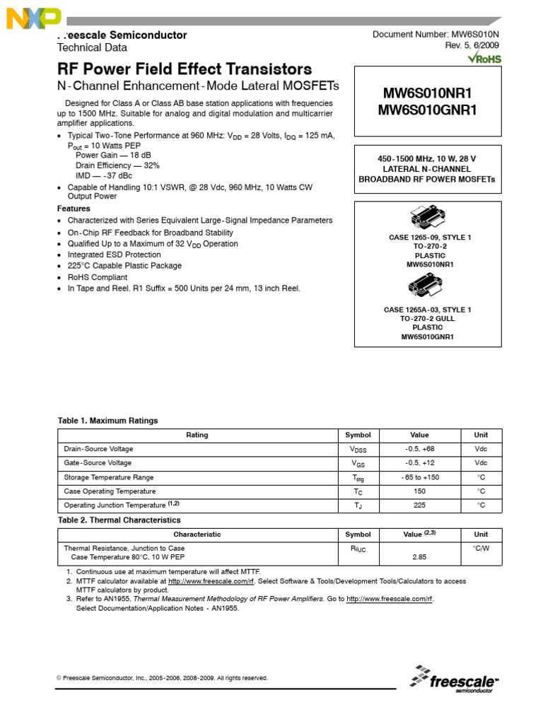 10W RF Power MOSFETs for Base Stations | PDF | Amplifier | Mosfet