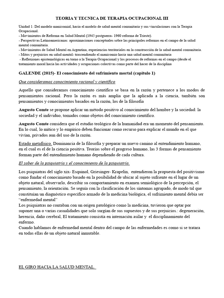 TEORIA Y TECNICA DE TERAPIA OCUPACIONAL III Resumen (Recuperado ...