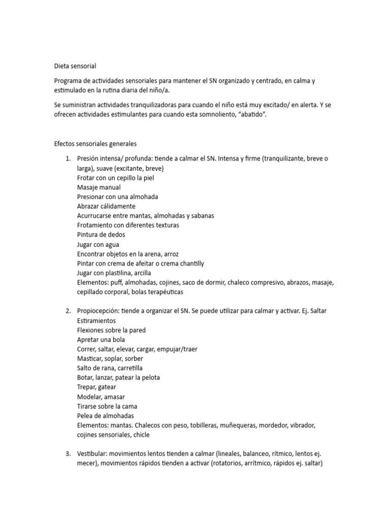 Dieta Sensorial | PDF