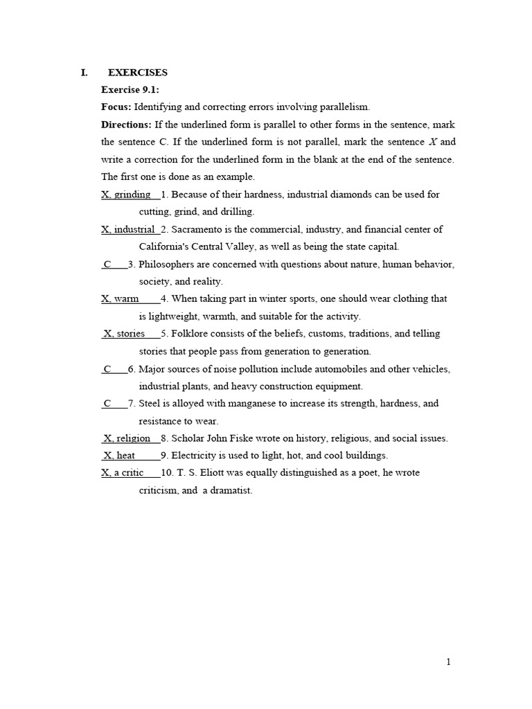 Parallelism Exercise Guide | PDF | Social Science