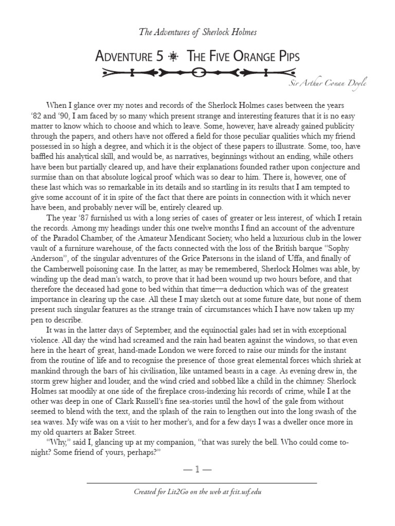 The Five Orange Pips: A Sherlock Holmes Mystery | PDF | Sherlock Holmes