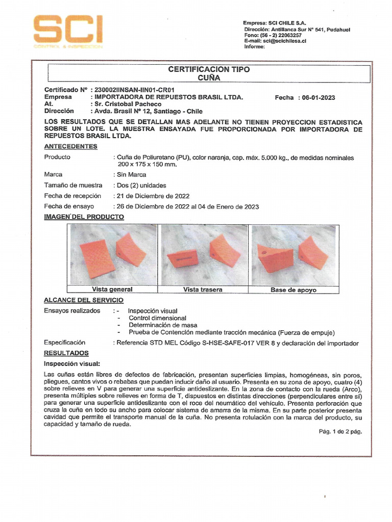 Certificado de Cuñas | PDF