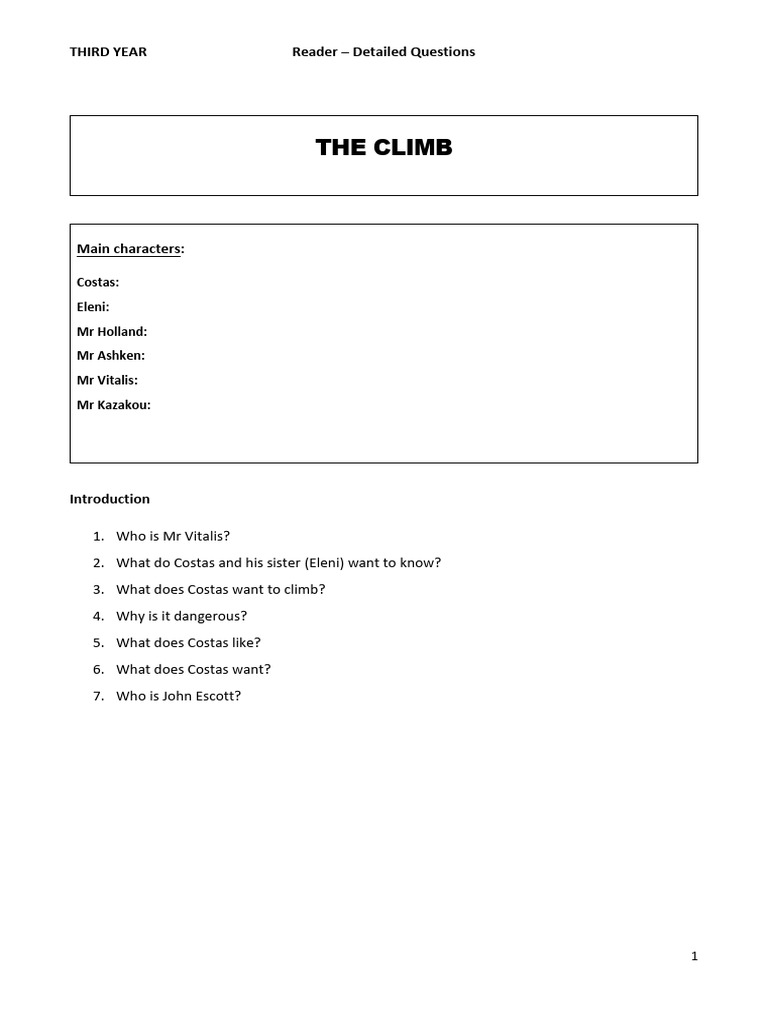 The Climb - Detailed Questions | PDF