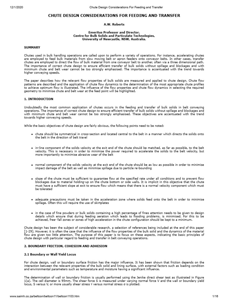 Chute Design Considerations For Feeding and Transfer SAIMH | PDF ...