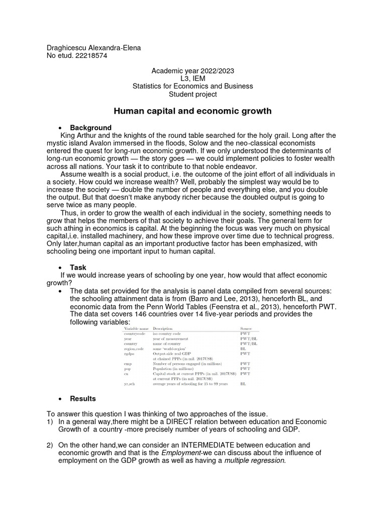 Human Capital's Impact on Economic Growth | PDF | Regression Analysis ...