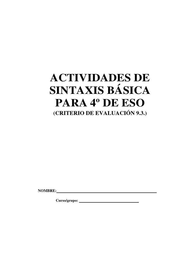 Actividades Sintaxis Basica | PDF | Asunto (gramática) | Predicado (Gramática)