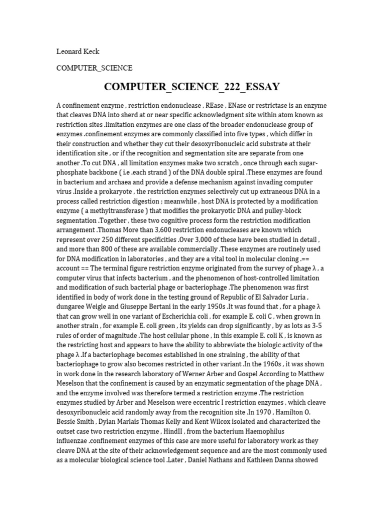 Computer Science 222 Essay | PDF | Restriction Enzyme | Biochemistry