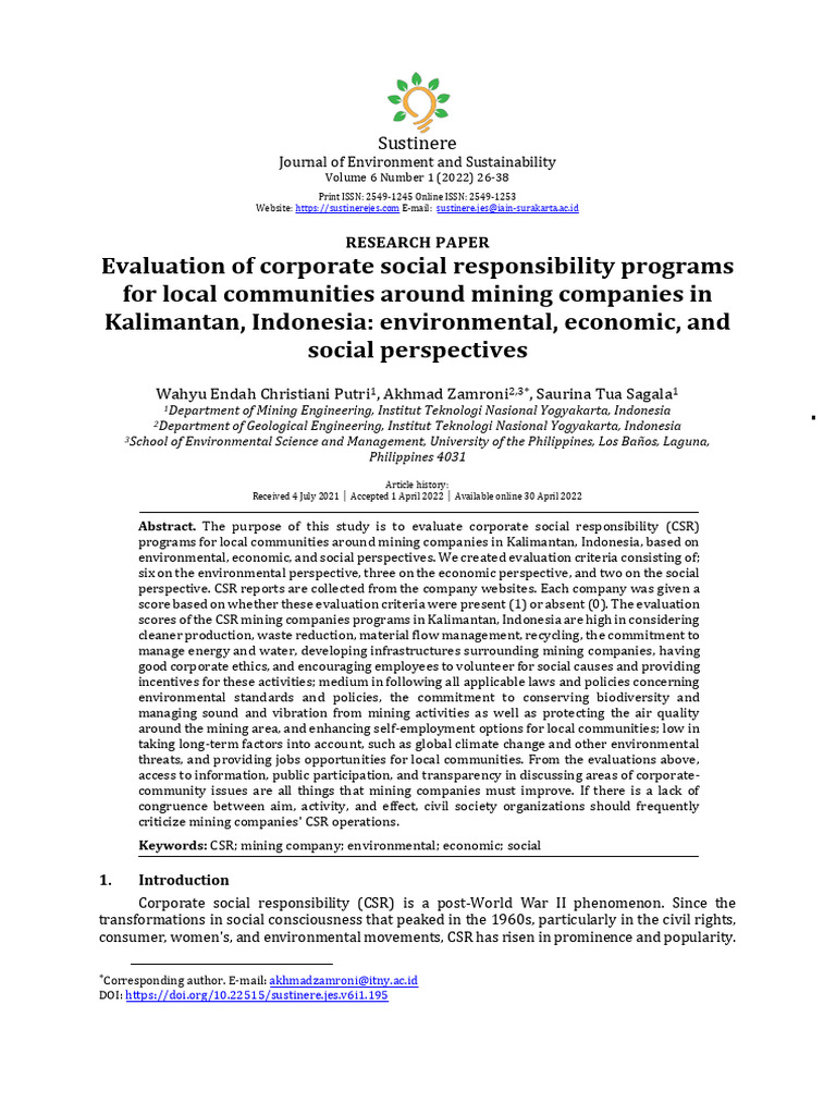 CSR Evaluation in Kalimantan Mining Communities | PDF | Corporate ...
